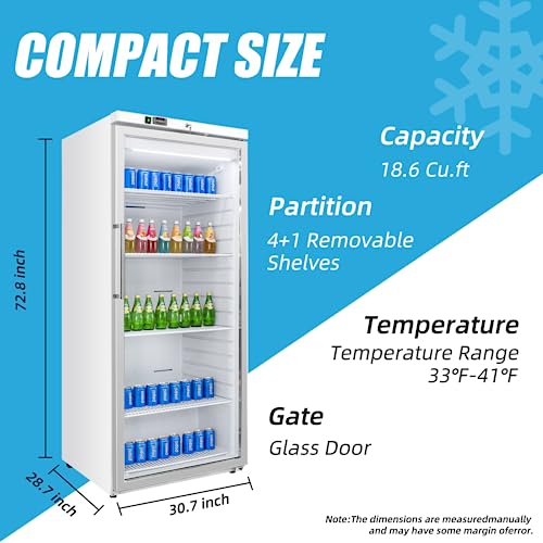 BLUELINETECH Display Refrigerator 18.6Cu.ft, 33-45℉, White, for Food and Beverage Refrigeration, for Commercial Kitchen, Home, Canteen, Restaurant