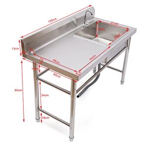 Freestanding Stainless Steel Sink, Utility Sink,1 Compartment Commercial Kitchen Sink,Kitchen Sink Industrial Sink,Utility Restaurant Kitchen Sink w/Workbench/Faucet for Restaurant, Kitchen, Garage