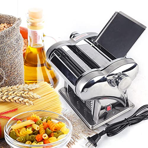 Commercial Electric Noodle Maker, 135W Stainless Steel Pasta Maker Machine Aotomatic Dough Roller Sheeter Noodle Pressing Machine 1.5mm&4mm Surface for Making Dough Wide Noodles Fine Noodles