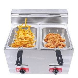 commercial deep fryer, stainless steel gas deep fryer countertop with 10l 2 baskets and lid gas deep fryer propane lpg deep fryer