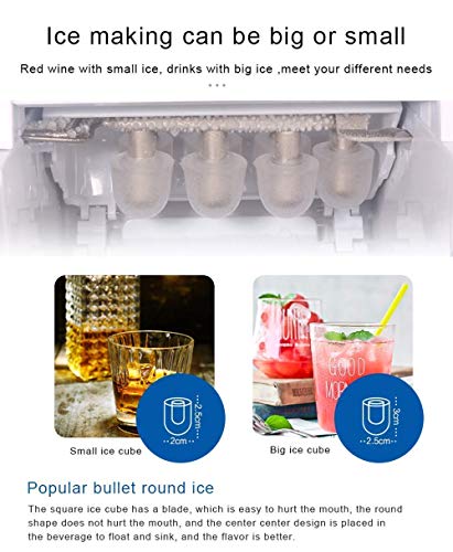 Ice Cube Makers, Mini Automatic Ice Maker, Electric Bullet Round Block Ice Cube Making Machine 15kgs/24H Small Bar Milk Tea Coffee Shop