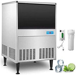 ice cube makers, commercial ice maker 150lbs/24h with 99lbs bin, heavy duty stainless steel construction, auto clean, clear cube, air-cooled, include 2 water filters, drain pump, 2 scoops, connection