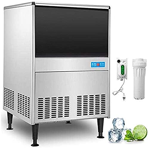 Ice Cube Makers, Commercial Ice Maker 150LBS/24H with 99LBS Bin, Heavy Duty Stainless Steel Construction, Auto Clean, Clear Cube, Air-Cooled, Include 2 Water Filters, Drain Pump, 2 Scoops, Connection