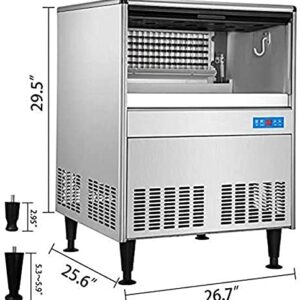 Ice Cube Makers, Commercial Ice Maker 150LBS/24H with 99LBS Bin, Heavy Duty Stainless Steel Construction, Auto Clean, Clear Cube, Air-Cooled, Include 2 Water Filters, Drain Pump, 2 Scoops, Connection