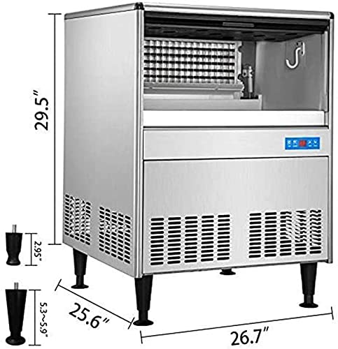 Ice Cube Makers, Commercial Ice Maker 150LBS/24H with 99LBS Bin, Heavy Duty Stainless Steel Construction, Auto Clean, Clear Cube, Air-Cooled, Include 2 Water Filters, Drain Pump, 2 Scoops, Connection