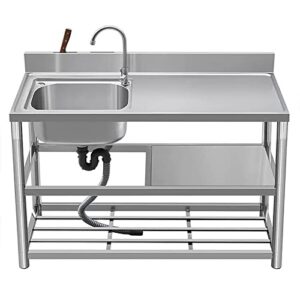 hatai freestanding stainless steel sink 304 stainless steel utility sink freestanding 1 compartment kitchen sink with worktop commercial restaurant sink set commercial/industrial sink