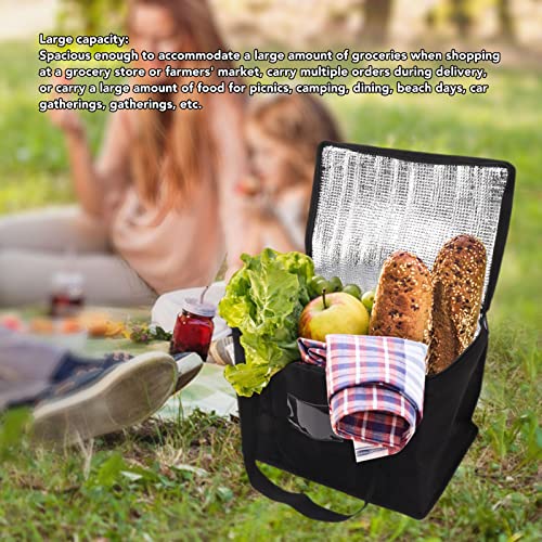 16.5L Large Insulated Cooler Bag with Thermal Foam, Leak Proof Insulated Grocery Shopping Bag, Big Black Collapsible Lunch Box Cooler Tote for Picnic Camping Travel Food Delivery