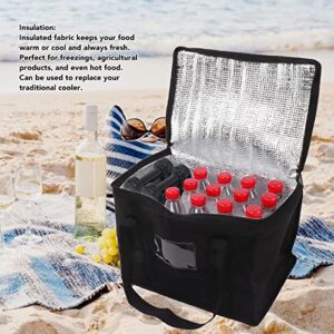 16.5L Large Insulated Cooler Bag with Thermal Foam, Leak Proof Insulated Grocery Shopping Bag, Big Black Collapsible Lunch Box Cooler Tote for Picnic Camping Travel Food Delivery