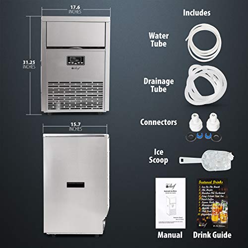 Deco Chef Commercial Ice Maker, 99lb/24 Hours, 33lb Storage Capacity, Stainless Steel, with 2 Year Enhanced Protection Bundle