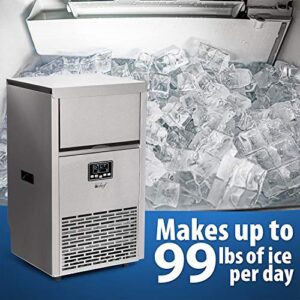 Deco Chef Commercial Ice Maker, 99lb/24 Hours, 33lb Storage Capacity, Stainless Steel, with 2 Year Enhanced Protection Bundle