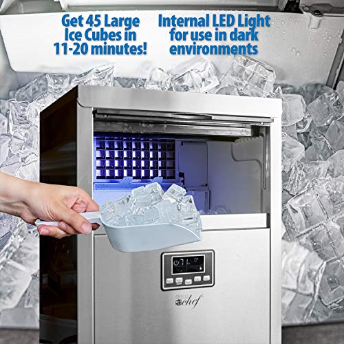 Deco Chef Commercial Ice Maker, 99lb/24 Hours, 33lb Storage Capacity, Stainless Steel, with 2 Year Enhanced Protection Bundle