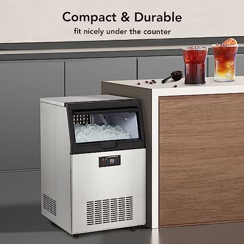 GARVEE Commercial Ice Maker, Creates160 LBS in 24H, Commercial Ice Machine with 44 LBS Ice Storage Capacity, Ice Maker Machine with Auto Self-Cleaning, Each Tray Can Make 60 Pieces of Ice.