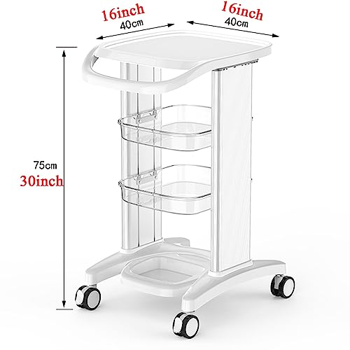 RDBSMGX ABS Beauty Trolley 3-Layer Adjustable Height Storage Shelf Rolling Trolley Placing Instruments + Storage Function Double Aluminium Alloy Pillars 0.8cm High Non-Slip Fence