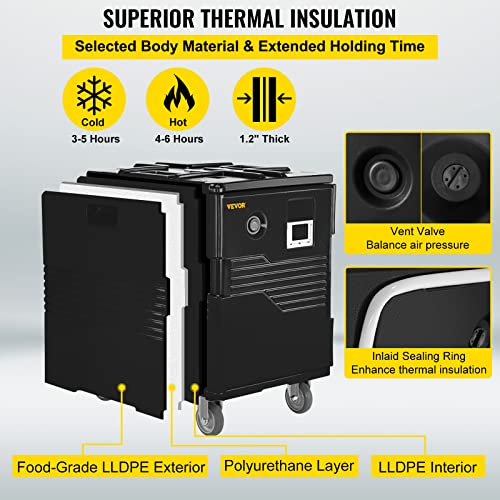 VEVOR Insulated Food Pan Carrier, 82 Qt Capacity Hot Box, Food-Grade LLDPE Material, Front Loading Portable Food Warmer w/Handles, End Loader w/Wheels for Restaurant, Canteen, etc. Black