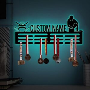 custom metal yard sign light, custom curling medal hanger with led light, medal holder display rack for awards and ribbons, tiered award rack, curling medal rack gift