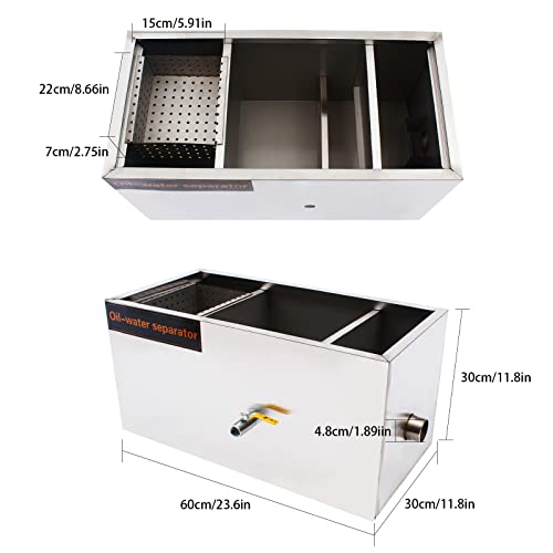 Commercial Grease Trap Interceptor, 3.5 GPM Stainless Steel Interceptor Kitchen Waste Water Oil-Water Separator Under Sink Grease Trap for Home, Hotel, Restaurant, Factory Kitchen Tools