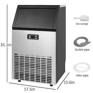 Clarfey 80LBS/24H Commercial Ice Maker with 33LBS Storage Bin Stainless Steel Automatic Operation Under Counter Ice Machine