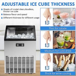 Clarfey 80LBS/24H Commercial Ice Maker with 33LBS Storage Bin Stainless Steel Automatic Operation Under Counter Ice Machine