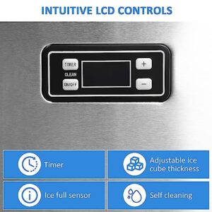 Clarfey 80LBS/24H Commercial Ice Maker with 33LBS Storage Bin Stainless Steel Automatic Operation Under Counter Ice Machine