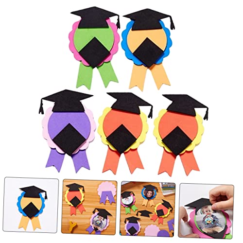 KOMBIUDA 5 Sets DIY Graduation Medal Kids Educational Toys Hand Decor Kids Decor Bachelor Cap Badge Congrats Grad Decorations Badge Medal Making Set Children DIY Craft Accessory Gift Medal