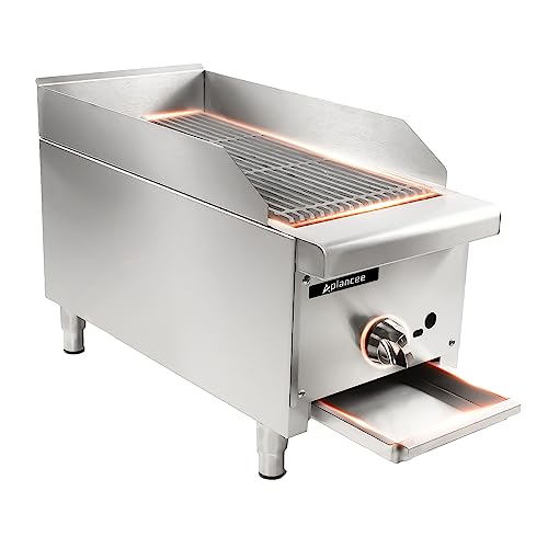 Aplancee Commercial Charbroiler 12" Natural and Propane Gas Grill Heavy Duty Countertop Griddle 1 Burner 28,000 BTU ETL Certified Commercial Cooking Equipment