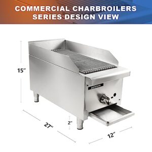 Aplancee Commercial Charbroiler 12" Natural and Propane Gas Grill Heavy Duty Countertop Griddle 1 Burner 28,000 BTU ETL Certified Commercial Cooking Equipment