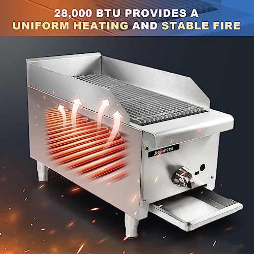 Aplancee Commercial Charbroiler 12" Natural and Propane Gas Grill Heavy Duty Countertop Griddle 1 Burner 28,000 BTU ETL Certified Commercial Cooking Equipment