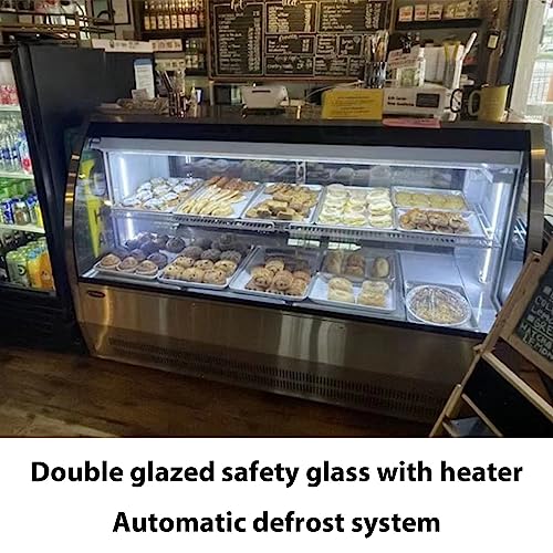 FRICOOL Deli Case, 72” Refrigerated Display Case Commercial Cooler Refrigerator with 2 Doors, Adjustable Shelves and Led for Showcase and Store Meats, Cheeses, Salads- 33~41°F, 26.4 cu.ft