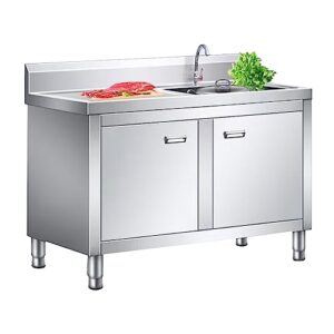 commercial restaurant kitchen sink set,with cabinet stainless steel sink, sink cabinet integrated,freestanding indoor commercial/industrial sink,with faucet(120cm/47.2in left platform)