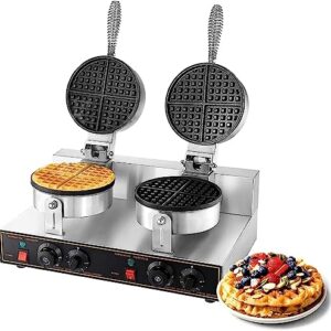 Nonstick Electric Waffle Machine 1400W Commercial Waffle Maker with Temperature and Time Control Stainless Steel Waffle Bake Machine for Bakery Home and Kitchen Restaurant Leisure Snack Bar