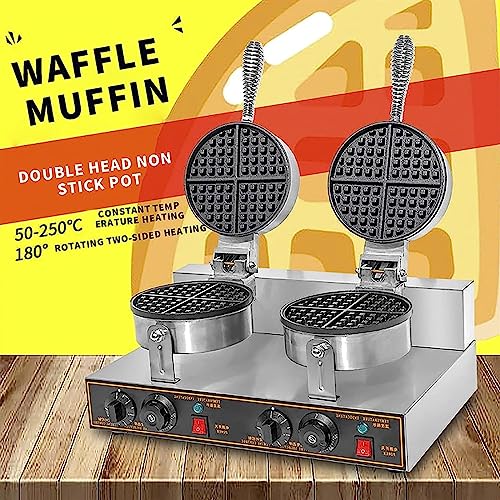 Nonstick Electric Waffle Machine 1400W Commercial Waffle Maker with Temperature and Time Control Stainless Steel Waffle Bake Machine for Bakery Home and Kitchen Restaurant Leisure Snack Bar