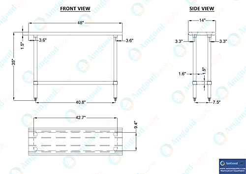 AmGood Stainless Steel Work Table with Undershelf | Food Prep NSF | Utility Work Station | (48" Length X 14" Width)