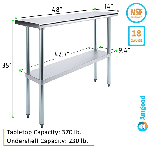 AmGood Stainless Steel Work Table with Undershelf | Food Prep NSF | Utility Work Station | (48" Length X 14" Width)