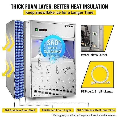 VEVOR Flake Ice Maker, 44lbs/24h Commercial Ice Maker Machine ETL Approved Food Grade Stainless Steel Flake Ice Machine for for Seafood Restaurant Laboratories etc