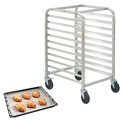 VEVOR Bun Pan Rack, 10-Tier Commercial Bakery Racks with Brake Wheels, Aluminum Racking Trolley Storage for Half & Full Sheet, Speed Rack For Kitchen Home, Bread Baking Equipment, 26"L x 20.3"W x 39"H