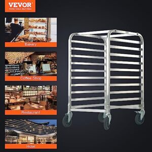 VEVOR Bun Pan Rack, 10-Tier Commercial Bakery Racks with Brake Wheels, Aluminum Racking Trolley Storage for Half & Full Sheet, Speed Rack For Kitchen Home, Bread Baking Equipment, 26"L x 20.3"W x 39"H