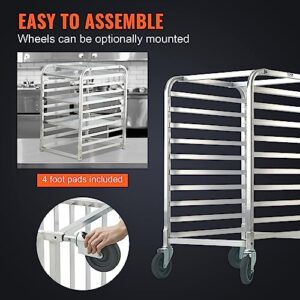 VEVOR Bun Pan Rack, 10-Tier Commercial Bakery Racks with Brake Wheels, Aluminum Racking Trolley Storage for Half & Full Sheet, Speed Rack For Kitchen Home, Bread Baking Equipment, 26"L x 20.3"W x 39"H