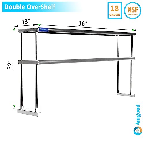 AmGood Double OverShelf Stainless Steel NSF - Many (36" Long x 18" Deep)