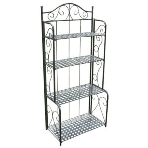 indoor outdoor folding black metal bakers rack with 4-tier lattice shelves