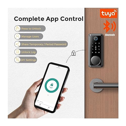 Wood Door Lock Compatible for Tuya Smart Password Fingerprint Bluetooth Electronic Deadlock Mechanical Key Auto Lock Mobile APP (Color : LD02)