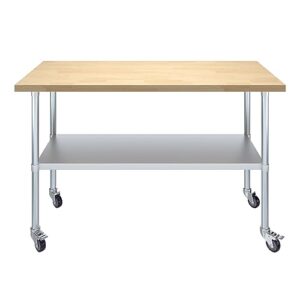 AmGood 24" x 60" Maple Wood Top Work Table with Adjustable Undershelf with Wheels