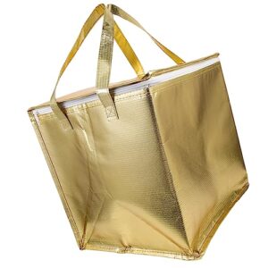 cabilock reusable grocery bag insulation foldable shopping shopping tote insulated food transport food warmer grocery aluminum golden takeout food with zipper grocery grocery delivery bag