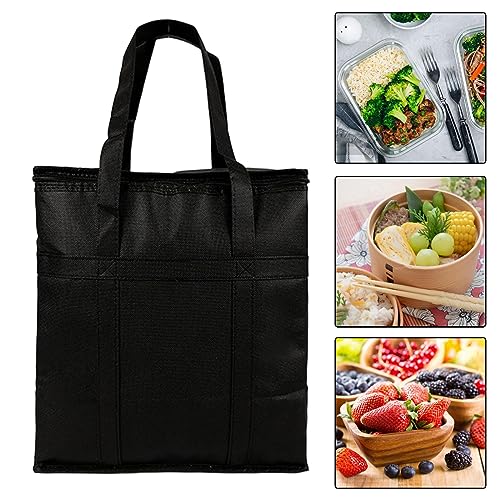 JISADER Insulated Grocery Bags Reusable Bags with Handles Heavy Duty Food Container Insulated Food Delivery Bag Shopping Bag for Camping Travel BBQ, Black With Bottom