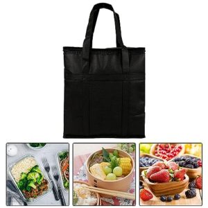 JISADER Insulated Grocery Bags Reusable Bags with Handles Heavy Duty Food Container Insulated Food Delivery Bag Shopping Bag for Camping Travel BBQ, Black With Bottom