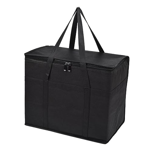 JISADER Insulated Grocery Bags Reusable Bags with Handles Heavy Duty Food Container Insulated Food Delivery Bag Shopping Bag for Camping Travel BBQ, Black With Bottom