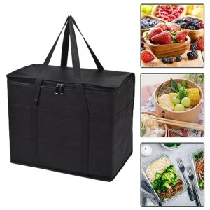 JISADER Insulated Grocery Bags Reusable Bags with Handles Heavy Duty Food Container Insulated Food Delivery Bag Shopping Bag for Camping Travel BBQ, Black With Bottom