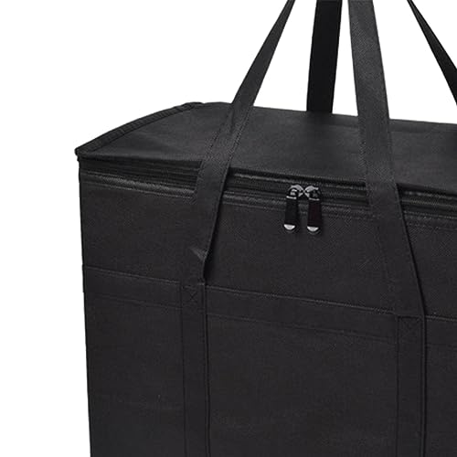 JISADER Insulated Grocery Bags Reusable Bags with Handles Heavy Duty Food Container Insulated Food Delivery Bag Shopping Bag for Camping Travel BBQ, Black With Bottom