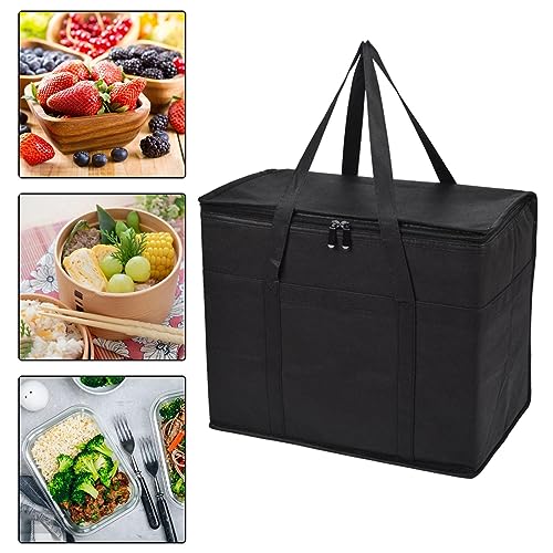 Insulated Take Away Bags Insulated Food Delivery Bag Large Capacity Thermal Food Carrier for Picnic Restaurant Fresh Seafood Cold or Warm Food, Black With Bottom