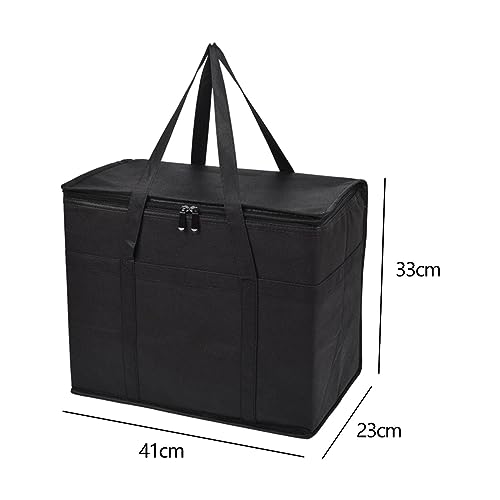 Insulated Take Away Bags Insulated Food Delivery Bag Large Capacity Thermal Food Carrier for Picnic Restaurant Fresh Seafood Cold or Warm Food, Black With Bottom