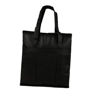 insulated take away bags insulated food delivery bag large capacity thermal food carrier for picnic restaurant fresh seafood cold or warm food, black with bottom